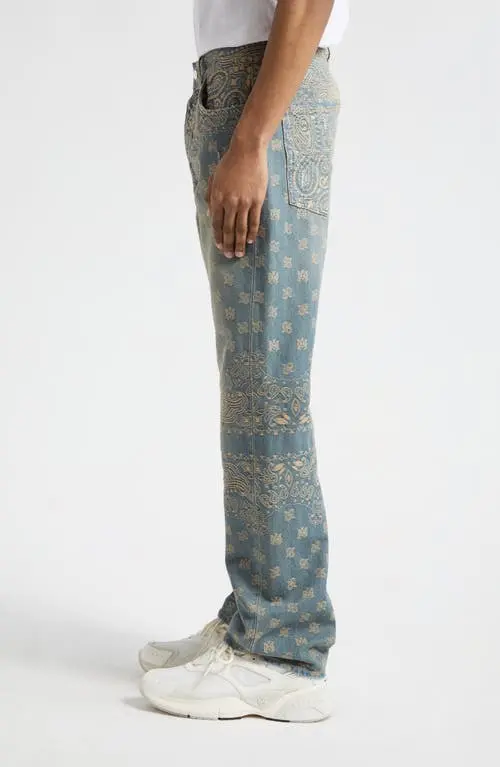 Amiri Bandana Jacquard Straight Leg Jeans In Crafted Indigo - 76